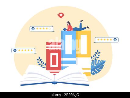 Book Review Template Hand Drawn Cartoon Flat Illustration with Reader ...
