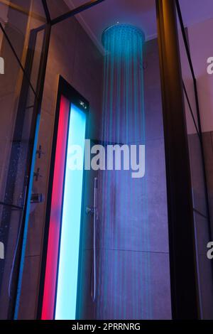 Modern shower with Infrared spectrum, UV light and flowing water Stock ...