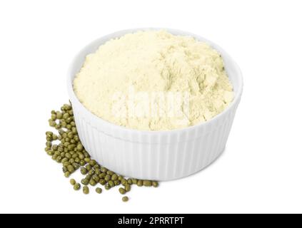 Mung bean flour in bowl and seeds isolated on white Stock Photo - Alamy
