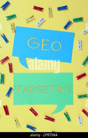 Hand writing sign Geo Targeting. Business idea Digital Ads Views IP ...
