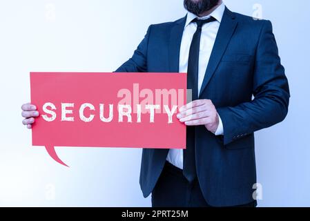 Text sign showing Security. Business photo showcasing measures taken to ...