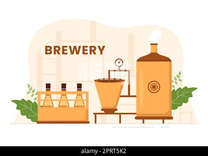 Brewery Production Process with Beer Tank and Bottle Full of Alcohol ...