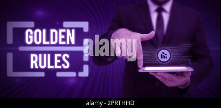 Text caption presenting Golden Rules. Business approach Basic principle that should be followed ...