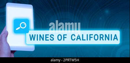 Sign displaying Wines Of California. Business approach Best Winemakers ...