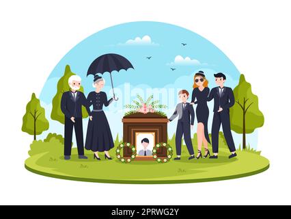 Funeral Ceremony in Grave of Sad People in Black Clothes Standing and ...