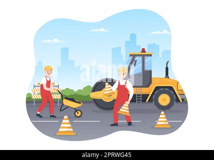 Road Construction and Highway Maintenance Workers Working on Asphalt ...