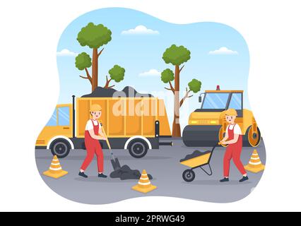 Road Construction and Highway Maintenance Workers Working on Asphalt ...