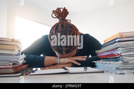 Stress, anxiety and home school, student and girl frustrated with ...