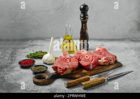 Raw lamb leg cut as a steak. Slices of shank Stock Photo - Alamy