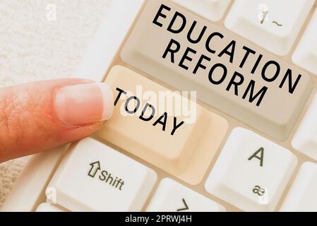 Hand writing sign Education Reform. Word for planned changes in the way ...