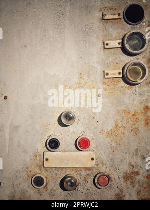 Many buttons and switches - control panel in a machine Stock Photo - Alamy
