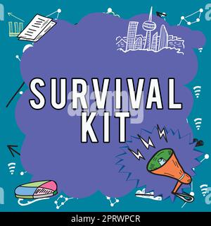 Sign displaying Survival Kit. Conceptual photo Emergency Equipment ...