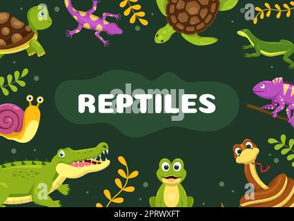 Set of Animal Reptile Template Hand Drawn Cartoon Flat Illustration ...
