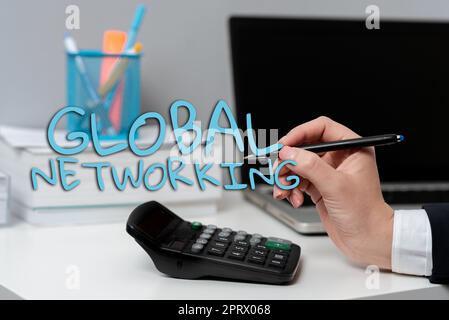 Text caption presenting Global NetworkingCommunication network which ...