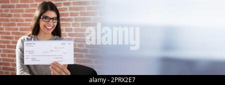 Woman Giving Payroll Cheque. Salary Compensation Or Paycheck Stock ...