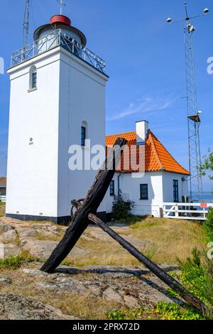 Hammer Odde Lighthouse at the northern tip of Bornholm Island, Denmark ...