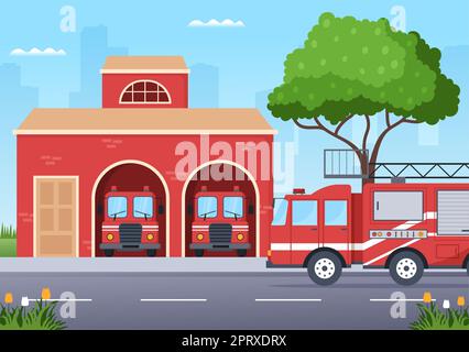 Fire Department with Firefighters Extinguishing House, Forest and ...