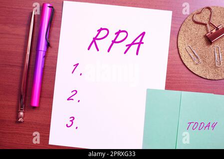 Hand writing sign Rpa, Business overview robotic process automation ...