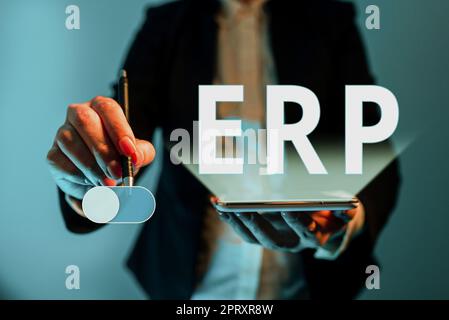 Handwriting text Erp, Business idea enterprise resource planning centralized database for ...