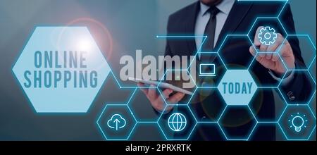 Conceptual caption Online Shopping, Word Written on ecommerce which let ...