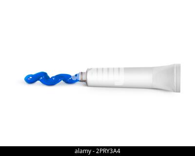 Blue paint tin tube squeezed on white background isolated Stock Photo ...