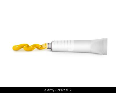 Yellow paint tin tube squeezed on white background isolated Stock Photo ...