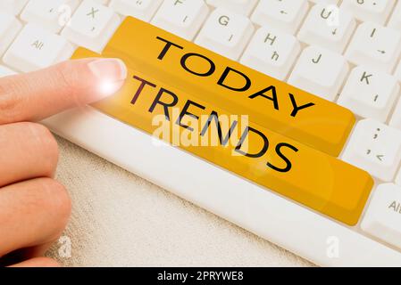 Hand writing sign Trends. Business approach general tendency of data ...