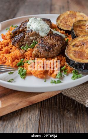 Fried eggplant with greek tzatziki Stock Photo - Alamy