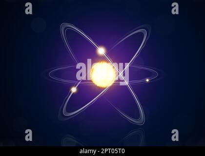 Virtual model of atom on dark background. Illustration Stock Photo - Alamy