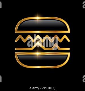 Golden Luxury Burger Vector Sign Illustration in black background with ...