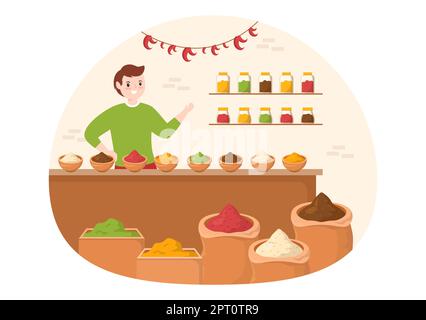 Spice Shop with Different Hot Spices, Condiment, Exotic Fresh Seasoning ...