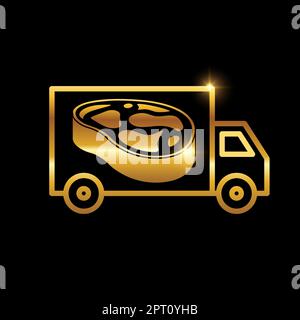 Vector Illustration of Golden Food Truck Delivery Service Icon in black ...