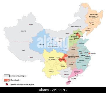 Color map of administrative divisions of China with flag Stock Vector ...
