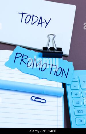 Conceptual caption Promotion, Business overview act of furthering the ...