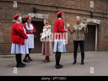 Cast members, Laura Main (left) who plays Nurse Shelagh Turner, with ...