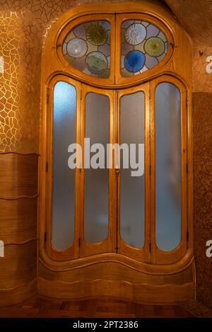 Fireplace inside the Casa Batlló designed by Antoni Gaudi, in Barcelona ...