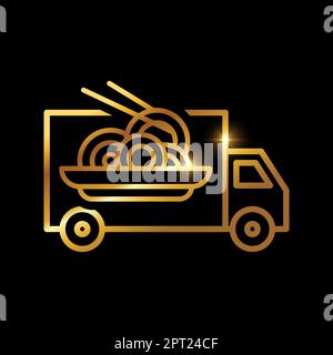 Vector Illustration of Golden Food Truck Delivery Service Icon in black ...