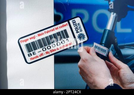 Coding of a bicycle, measure to prevent theft, Berlin police, Germany ...