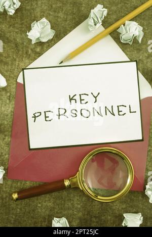 Text sign showing Key Personnel. Business photo showcasing Program ...