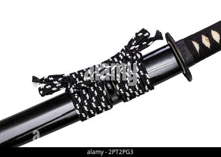 Close up shot of Sageo - Thick black-white silk rope for tying the ...