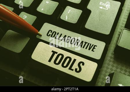 Sign displaying Collaborative Tools, Business overview Determine the ...