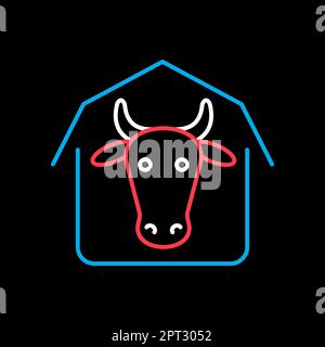Cowshed isolated on dark background icon. Farm animal sign. Graph ...