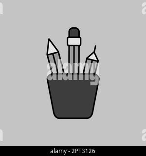 Pencil stand outline grayscale icon. Workspace sign. Graph symbol for ...