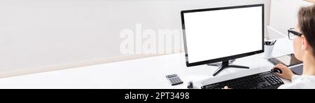 Using Blank Office Desktop Computer. Empty PC Screen Stock Photo - Alamy