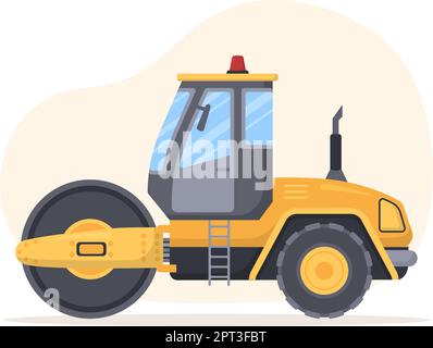 Cartoon workers paving road on highway. Engineers repairing asphalt at ...