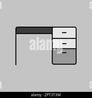 Desk outline grayscale icon. Workspace sign. Graph symbol for your web site design, logo, app ...