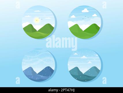 Types of Weather Conditions with Sunny, Cloudy, Windy, Rainy, Snow and ...