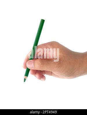 hand holding crayon isolated on white background Stock Photo - Alamy