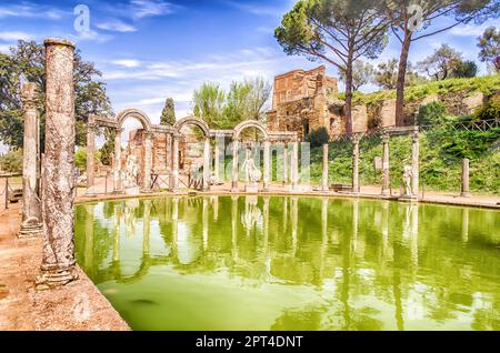 The ancient pool called Canopus, surrounded by greek sculptures in ...