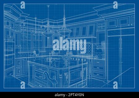 Custom Kitchen Blueprint Design Drawing Stock Photo - Alamy